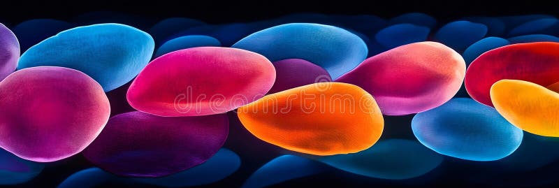 Colorful Oval Objects Floating Against Dark Background Stock ...