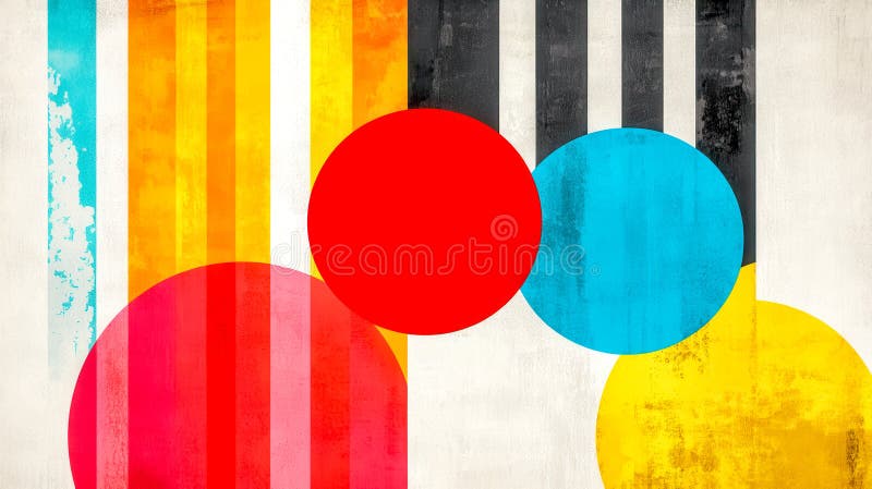 Colorful Circles Overlapping on Mid Century Modern Stripes Background ...