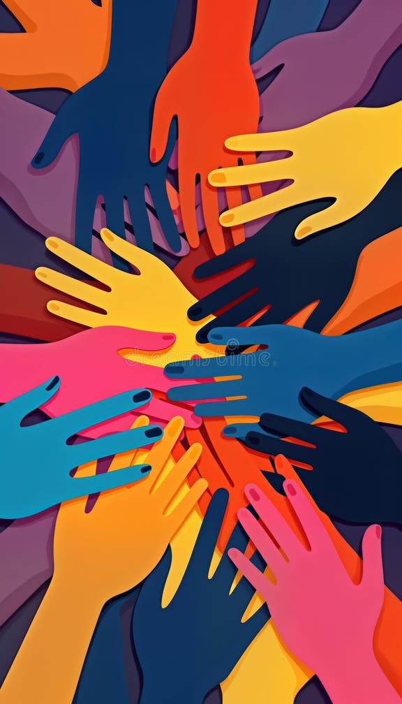 Colorful Overlapping Hands Create Vibrant Pattern. Many Different ...