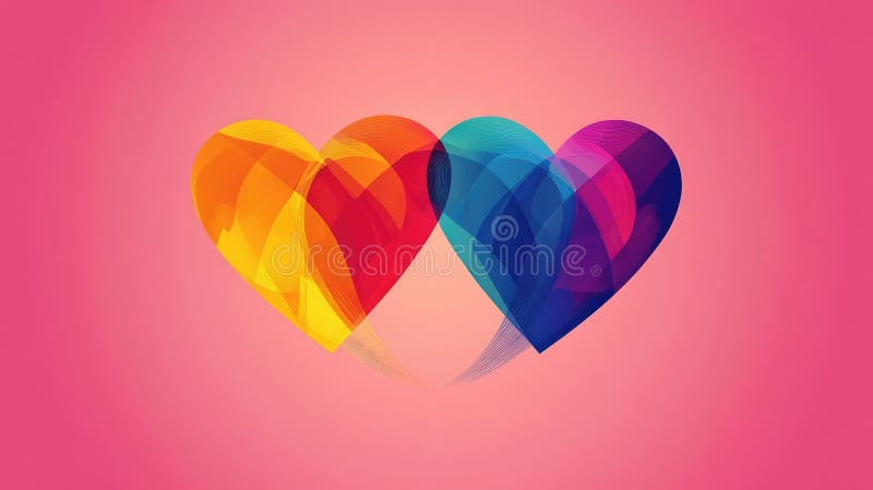 Colorful Overlapping Heart Design on Pink Background Stock Illustration ...