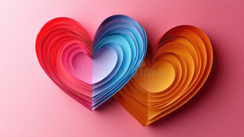 Colorful Overlapping Heart Design on Pink Background Stock Photo ...