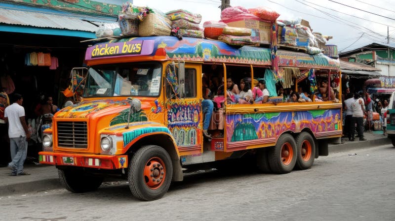 Colorful overloaded bus (2 stock image. Image of vibrant - 383134291