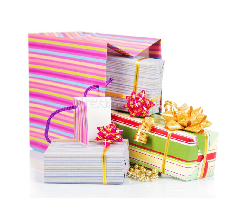 Colorful Package with Gift Boxes Stock Image - Image of knot, ribbon ...
