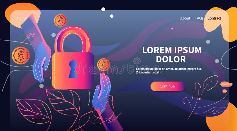 Colorful Padlock Hands Abstract Leaves Coins Security Concept Gradient ...