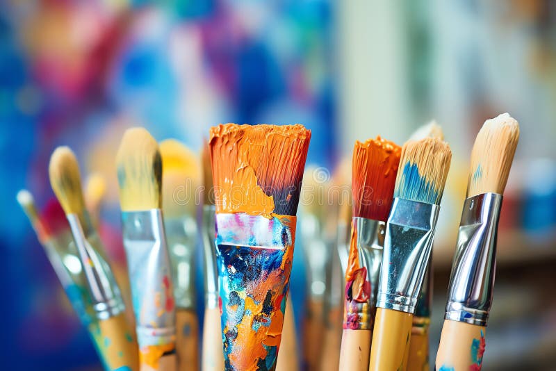 Colorful Paint Brushes in Painting Studio, AI Generated Stock ...