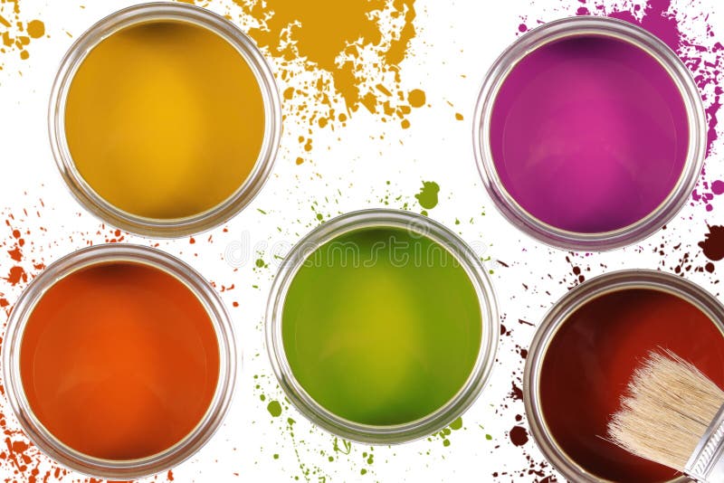 Opened Paint Buckets Colors Stock Image - Image of decor, colors: 6543657