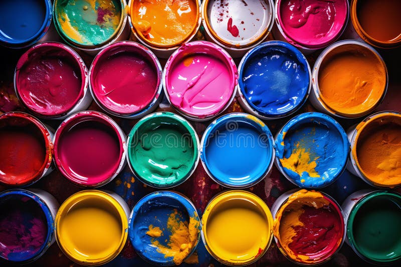 Colorful Paint Buckets Top View Stock Illustration - Illustration of ...