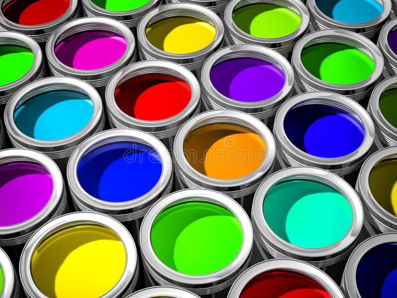 Colorful paint cans stock illustration. Illustration of brush - 56258872