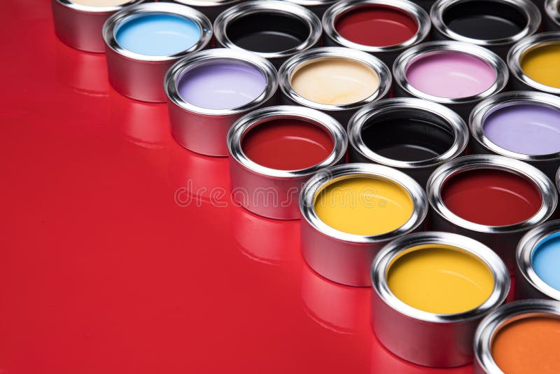Colorful paint cans set stock image. Image of paint - 115431193
