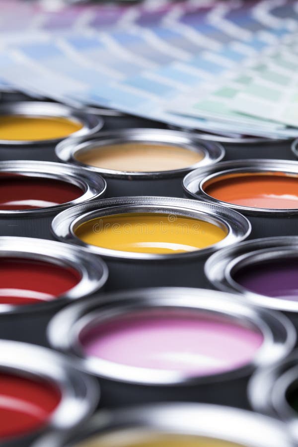Colorful paint cans set stock image. Image of metal - 115431959