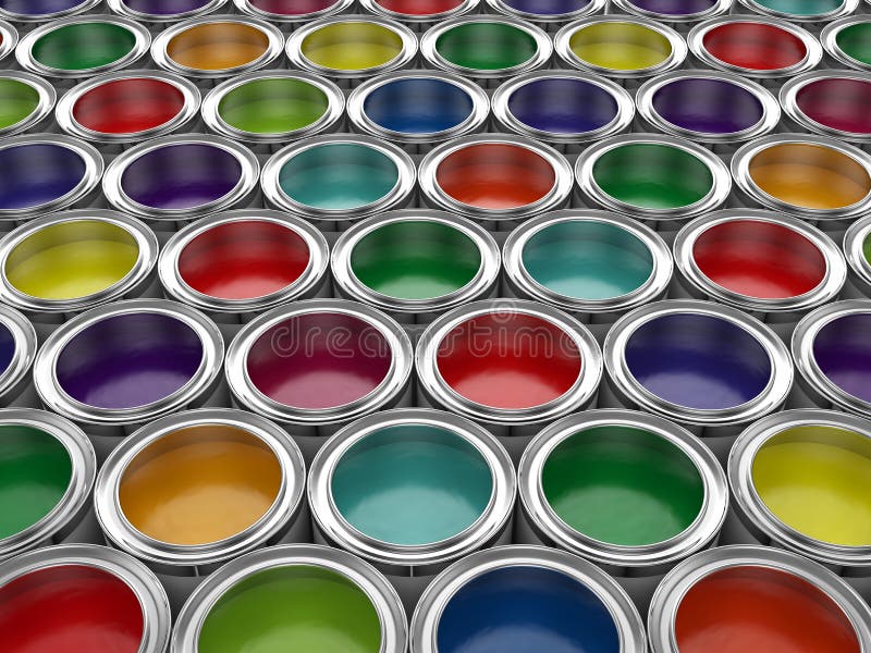 Colorful paint cans set stock illustration. Illustration of brush ...