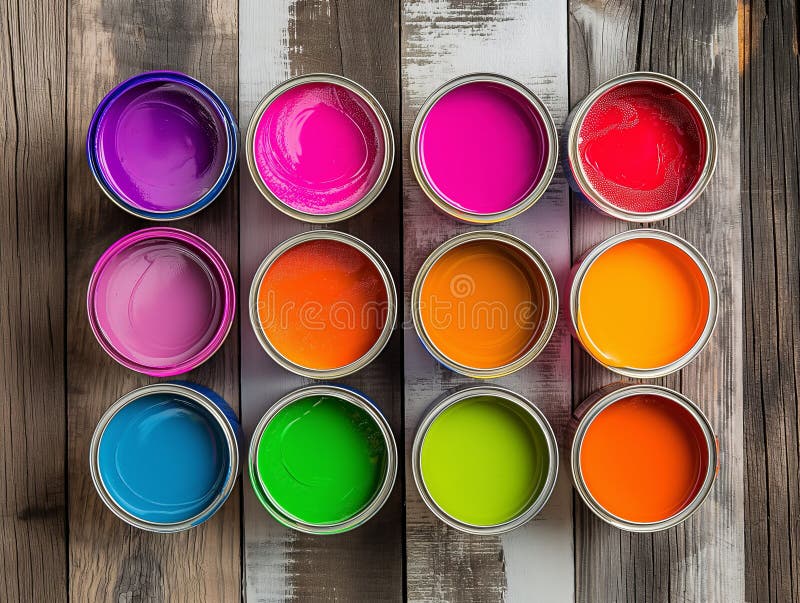 Colorful Paint Cans Top View Stock Photo - Image of hobbies, rainbow ...