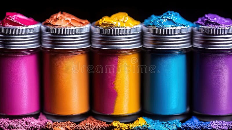 Colorful Paint Containers in a Row Stock Illustration - Illustration of ...