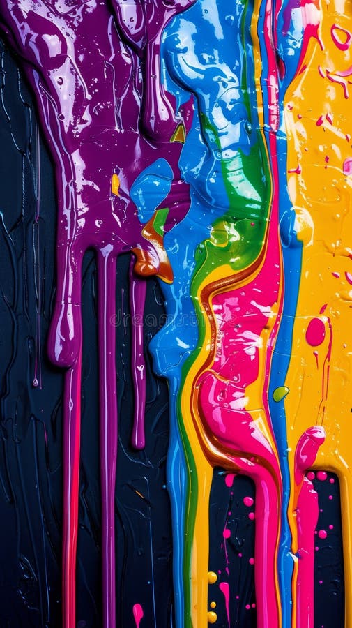 Colorful Paint Dripping on Black Surface Stock Image - Image of ...