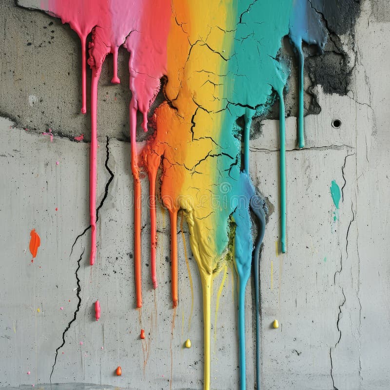 Colorful Paint Dripping Down a Concrete Wall Stock Illustration ...