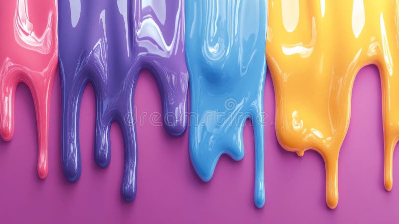 Colorful Paint Dripping Down a Purple Wall, Vibrant and Shiny Stock ...