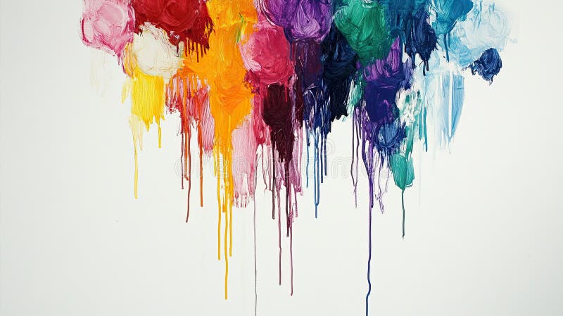 Colorful Paint is Dripping Down a White Background, Creating an ...
