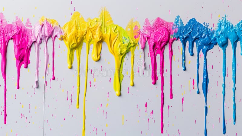 Colorful Paint Dripping Down White Wall Stock Image - Image of acrylic ...