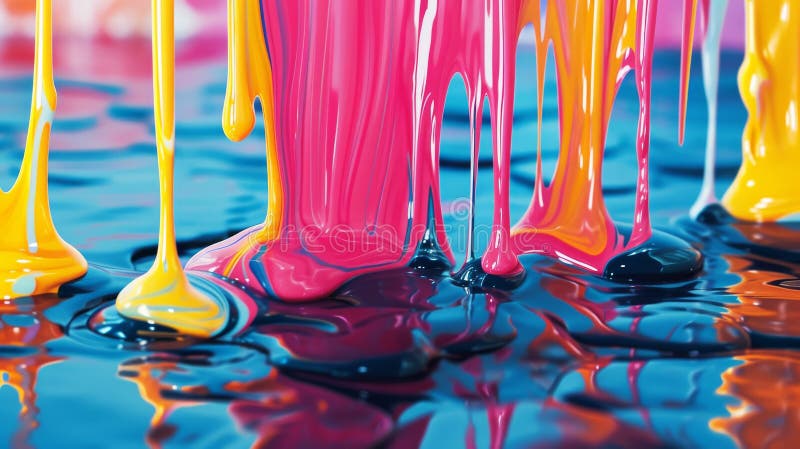 Colorful Paint Dripping on Glossy Surface Stock Illustration ...