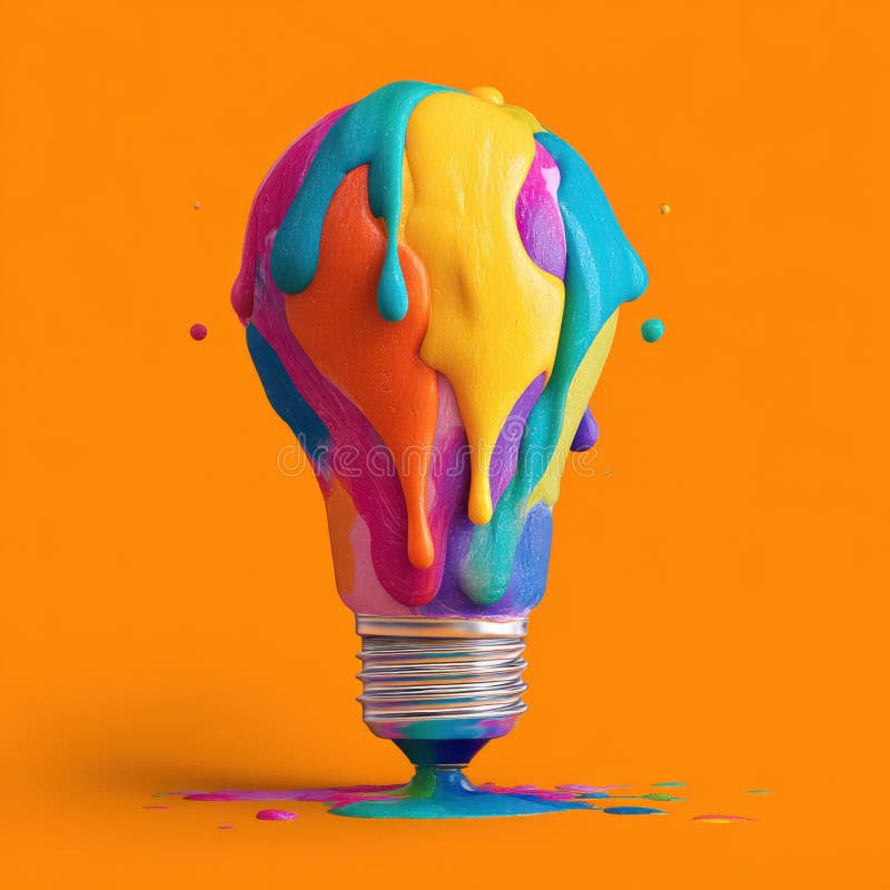 Colorful Paint Dripping on Light Bulb Representing Creative Idea on ...