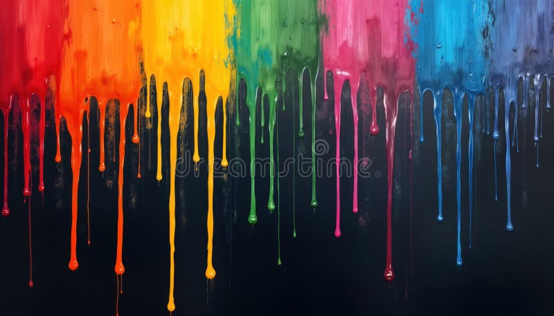 Colorful Paint Drips Cascade Down Dark Background. Vibrant Hues Blend ...