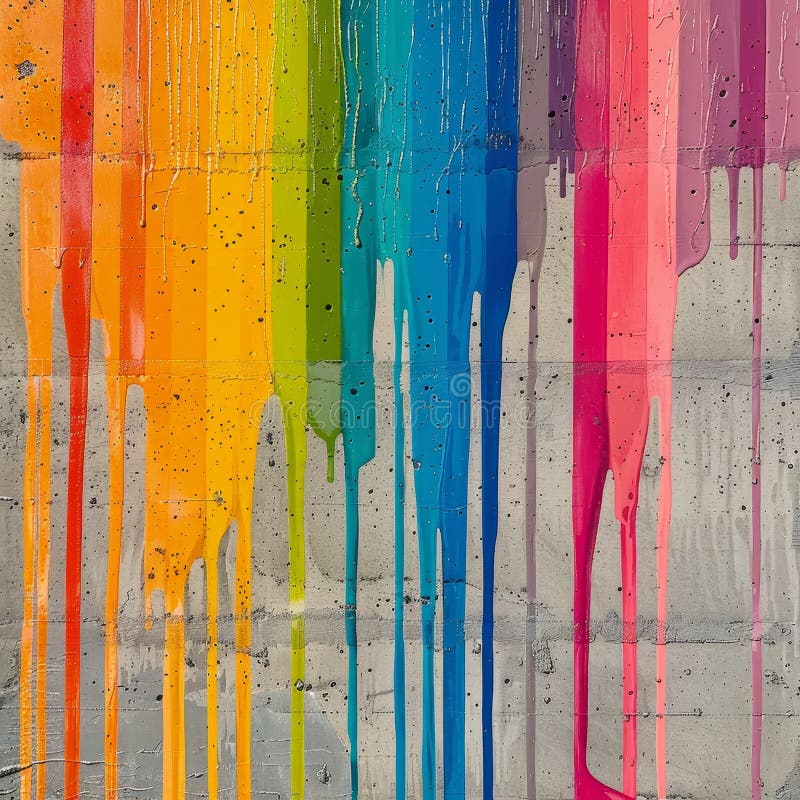 Colorful Paint Drips on a Concrete Wall Stock Illustration ...