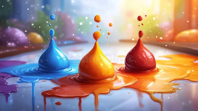 Colorful Paint Droplets Blending on a Surface, Creating a Vibrant ...