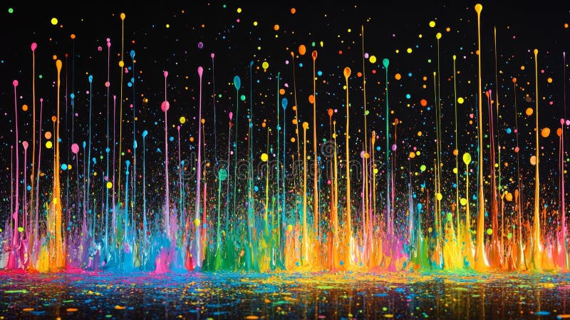 Colorful Paint Droplets Fall and Splatter Against a Somber Backdrop ...