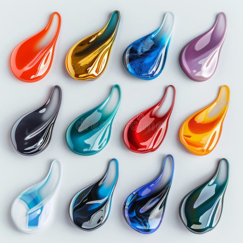 Colorful Paint Drops Arranged in a Pattern on a White Background Stock ...