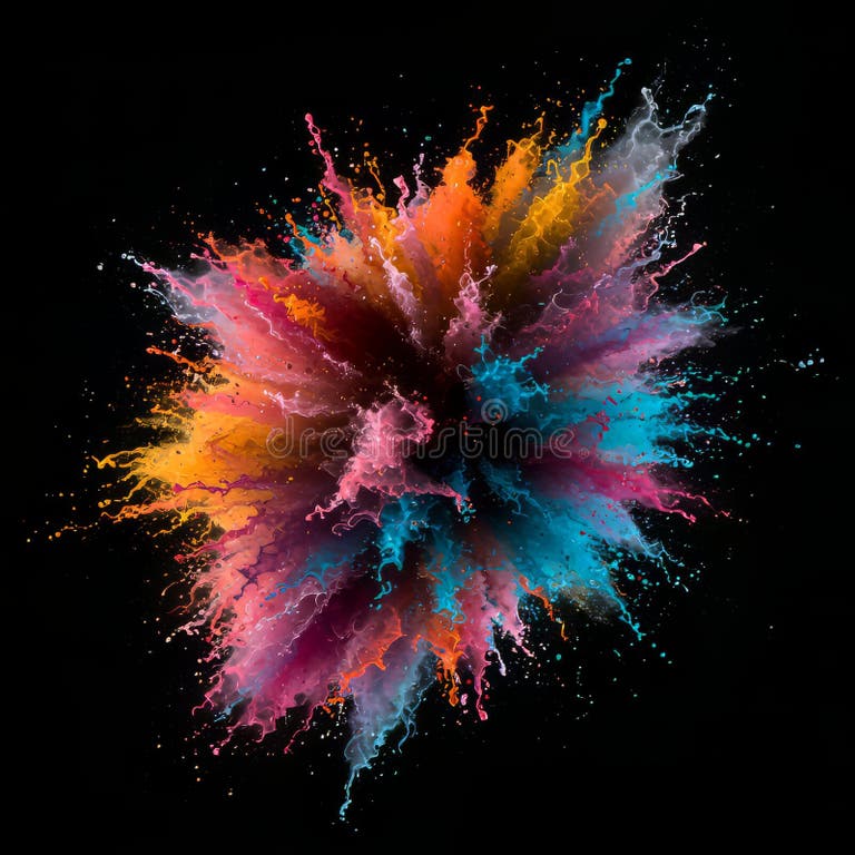 Colorful Paint Explosion on Black Background Creates Dynamic Visual ...