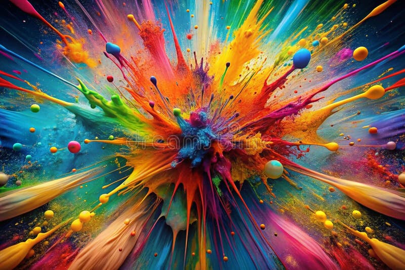 Colorful Paint Explosion in Dark Space Stock Illustration ...