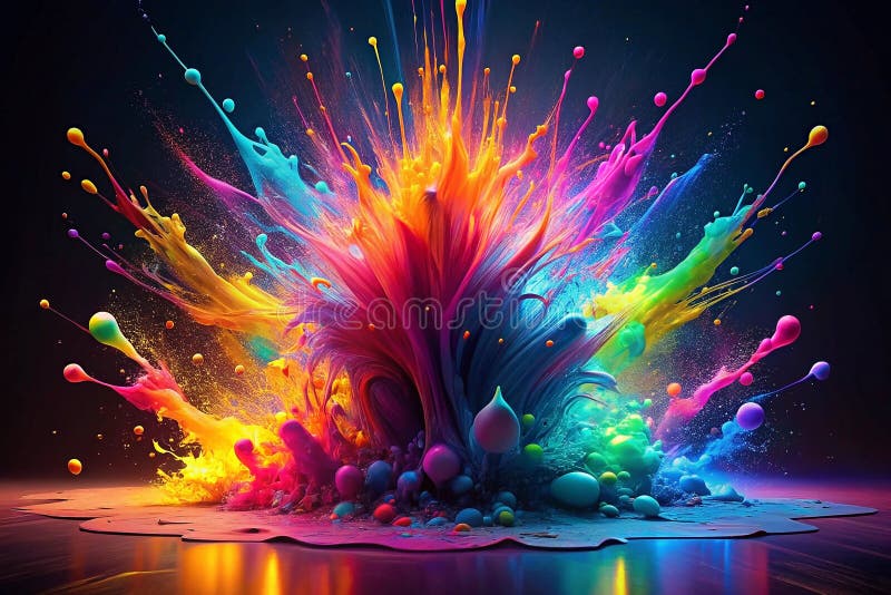 Colorful Paint Explosion on Dark Studio Floor Stock Illustration ...