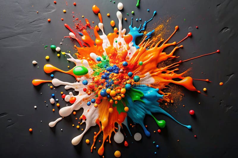 Colorful Paint Explosion on Dark Textured Surface Stock Illustration ...