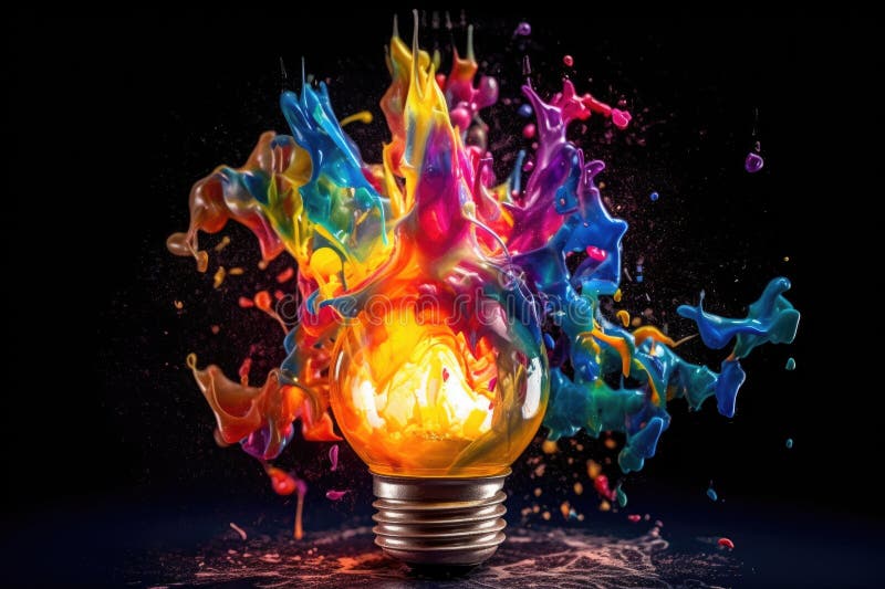 Colorful Paint Explosion Inside a Light Bulb Stock Photo - Image of ...