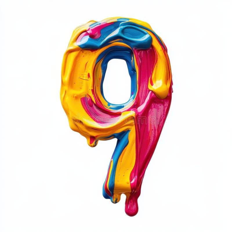 Colorful Paint Forming the Number Nine, Vibrant and Artistic Stock ...