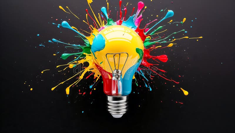 Colorful Paint and Light Erupt from a Light Bulb in a Dynamic Abstract ...