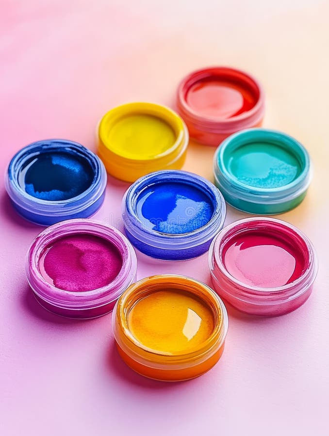 Colorful Paint Pots Arranged on a Gradient Background. Stock Image ...