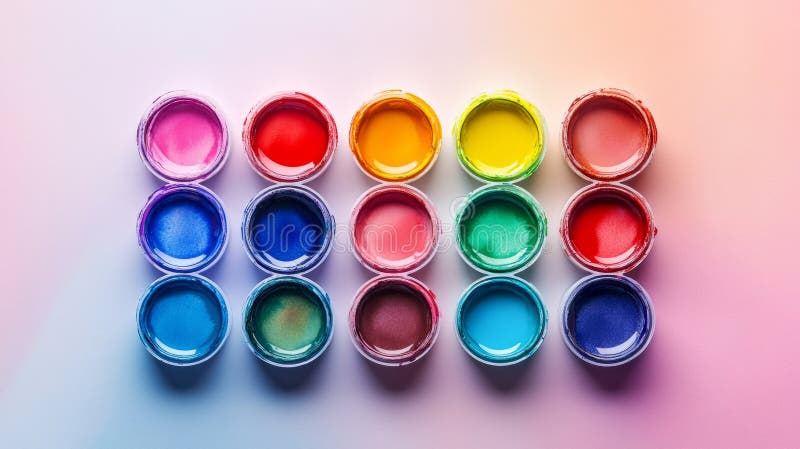 Colorful Paint Pots Arranged in a Gradient Pattern. Stock Photo - Image ...
