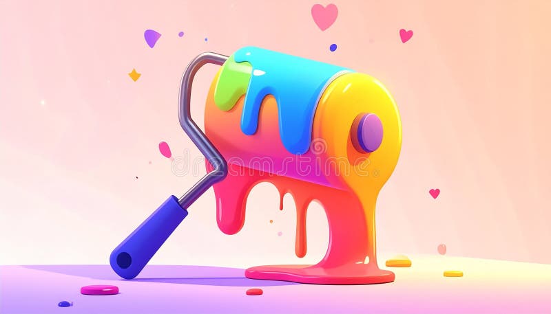 Colorful Paint Roller Dripping with Joyful Colors Stock Illustration ...