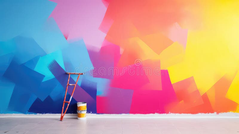 Colorful paint roller wall stock illustration. Illustration of mural ...