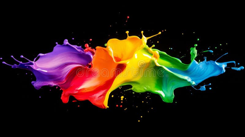 Colorful Paint Splash on Black Background, Vibrant Art Concept Stock ...