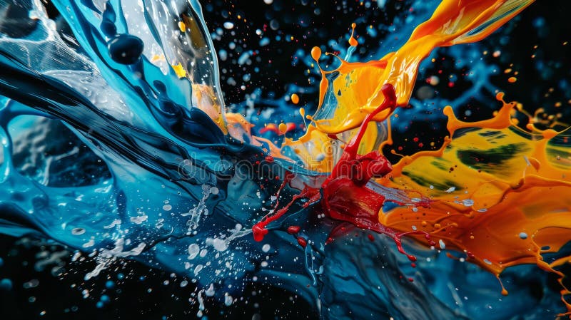 Colorful Paint Splash Collision, Abstract Artistic Background Stock ...