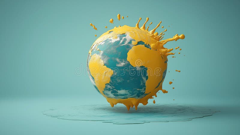 Colorful Paint Splash on 3d Earth Model Against Blue Background. Earth ...