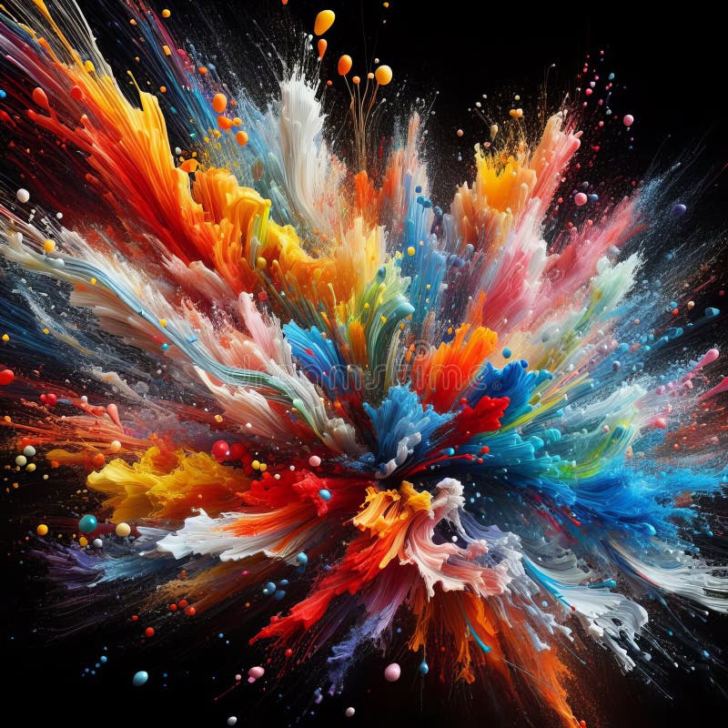 Colorful Paint Splash Explosion on Black Canvas Stock Photo - Image of ...