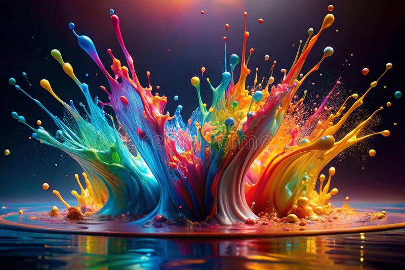 Colorful Paint Splash Explosion on Water Surface Vibrant Colors Stock ...