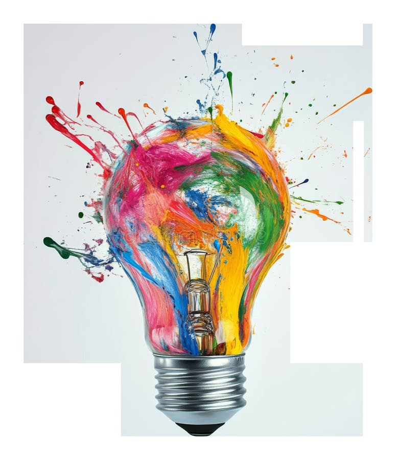 Colorful Paint Splash on Lightbulb, Creative Concept Stock Photo ...