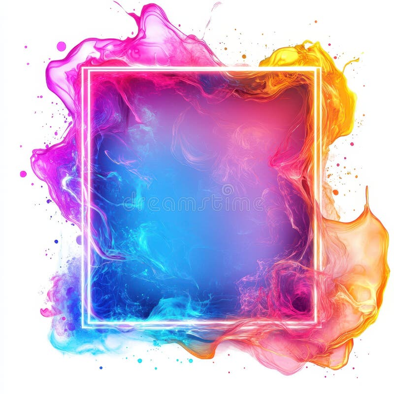 Colorful Paint Splash with Neon Frame Abstract Art Design Background ...