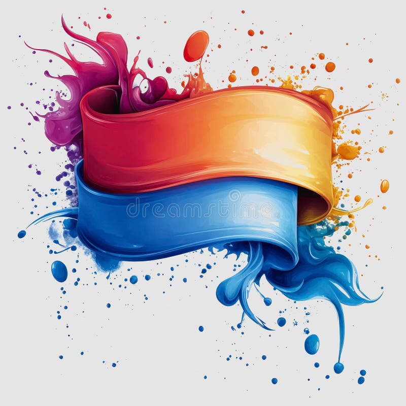 Colorful Paint Splash with Orange and Blue Ribbon on Abstract ...