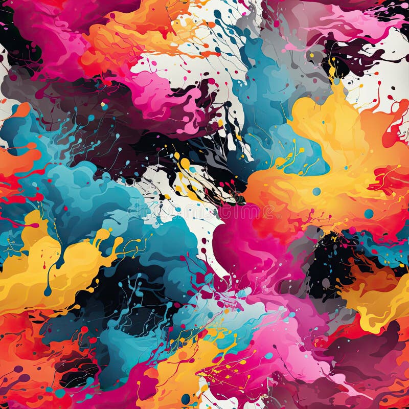 Colorful Paint Splash Pattern with Surrealistic Elements, Psychedelic ...