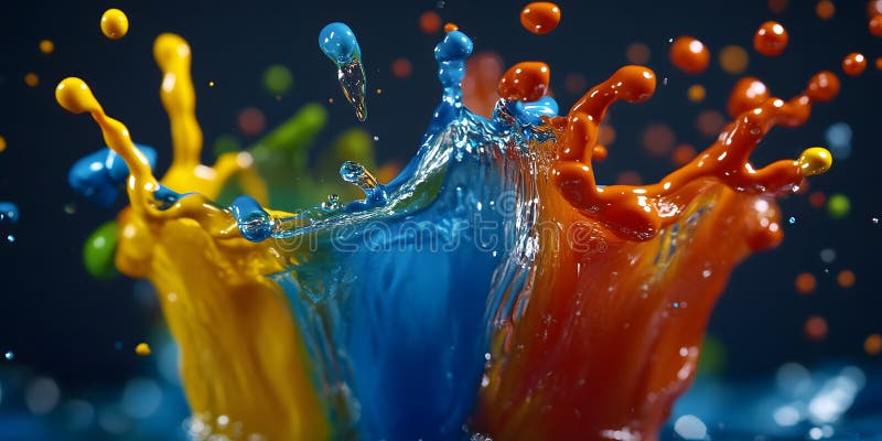 Colorful Paint Splashes Colliding in Mid Air Creating Vibrant Patterns ...